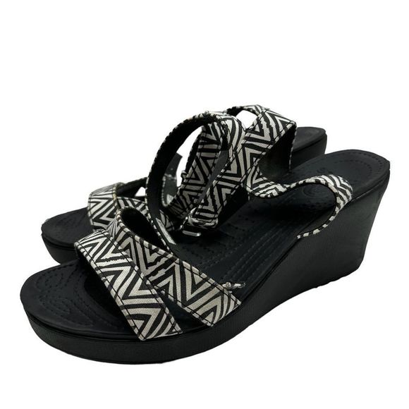 CROCS | Shoes | Crocs Leigh Womens 9wedge Sandals Zebra Ankle Strap ...